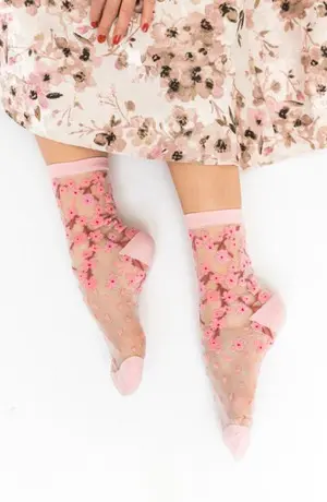 SOCK CANDY Floral Sheer Crew Socks