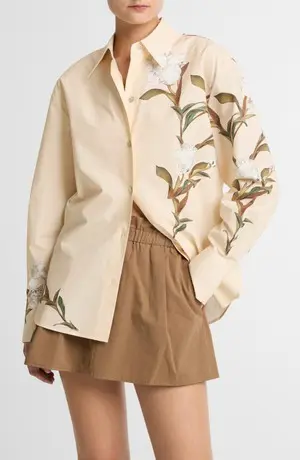 Vince Iris Print Longline Shirt - Ecru