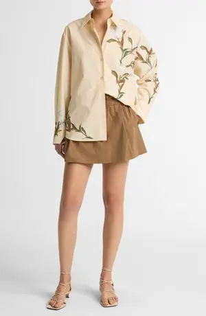 Vince Iris Print Longline Shirt - Ecru