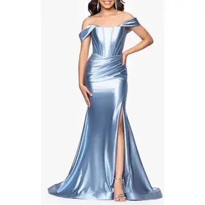 Betsy & Adam Luanna Satin Off-the-shoulder Corset Gown