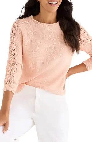 NIC+ZOE Crochet Sleeve Sweater - Sherbert