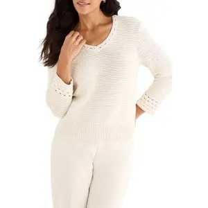 NIC+ZOE Edged Pop Stitch Sweater - Coconut