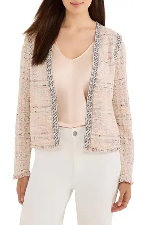 NIC+ZOE Fringe Trim Cotton Blend Jacket - Orange Multi