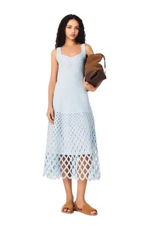 Maje Crochet Midi Dress With Removable Lining - Blue Sky