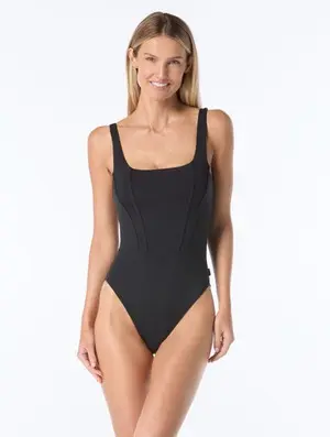Vince Camuto Corset Bodice One Piece Swimsuit - Black