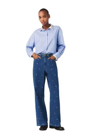 Maje Wide-leg Jeans With Rhinestones - Blue