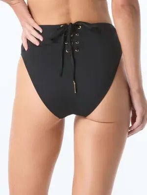 Vince Camuto High Waist Bikini Bottom With Lace-up Back - Black