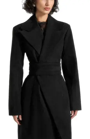 Manière De Voir Asymmetric Suede Coat With Detachable Belt