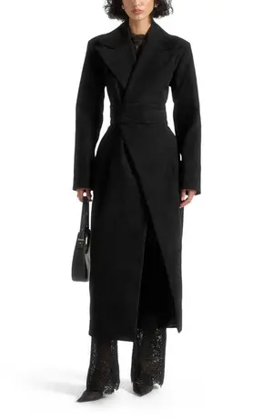 Manière De Voir Asymmetric Suede Coat With Detachable Belt
