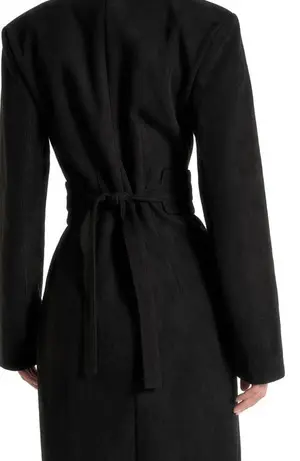 Manière De Voir Asymmetric Suede Coat With Detachable Belt