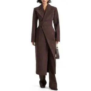 Manière De Voir Asymmetric Suede Coat With Detachable Belt - Brown