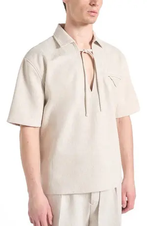 Manière De Voir Norbert Open Collar Textured Drawstring Shirt