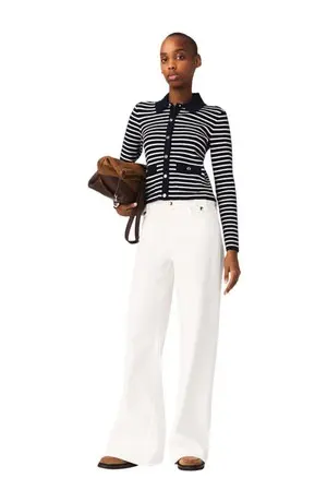 Maje Striped Polo Cardigan - Navy