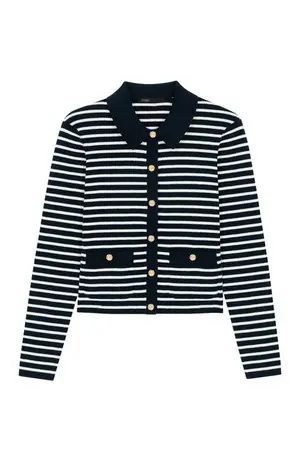 Maje Striped Polo Cardigan - Navy