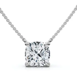 BLISS DIAMOND 1ct Cushion Solitaire Lab Grown Diamond Pendant Necklace In 14k Gold - White Gold