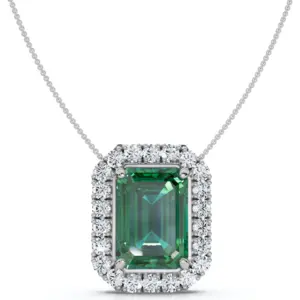 BLISS DIAMOND 7 1/2ct Emerald & Diamond Pendant Necklace - 10k White Gold