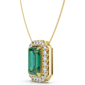 BLISS DIAMOND 7 1/2ct Emerald & Diamond Pendant Necklace - 10k Yellow Gold