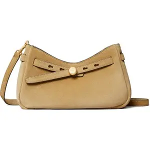 Tory Burch Romy Zip Top Suede Crossbody Bag - Butter