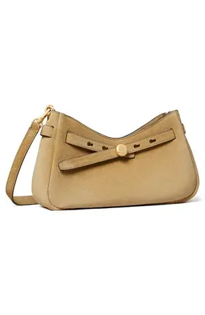 Tory Burch Romy Zip Top Suede Crossbody Bag - Butter