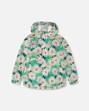 DEUX PAR DEUX Packable Smiling Flower Print Windbreaker
