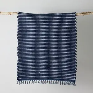 KANJU INTERIORS Riverweave Hand-loomed Cotton Mat - Navy Blue
