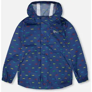 DEUX PAR DEUX Packable Car Windbreaker In Polyester - Blue Printed Cars