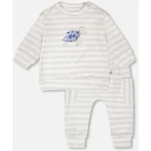 DEUX PAR DEUX Jersey Stripes Sweater And Pants Set - White & Grey Stripes