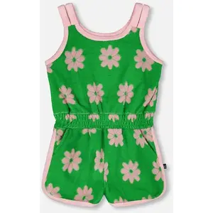 DEUX PAR DEUX Terry Cloth Sleeveless Jumpsuit - Green Floral Print