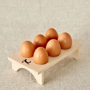 KANJU INTERIORS Hand-carved Wooden Fridge Egg Tray6 Eggs - Natural