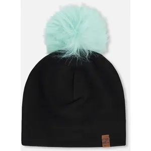 DEUX PAR DEUX Stretch Jersey Beanie With Pompom - Black
