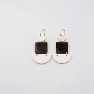 MAADILI COLLECTIVE Geometric Horn Statement Earrings - Black + White