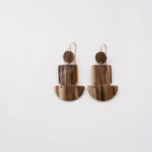 MAADILI COLLECTIVE Geometric Horn Statement Earrings - Brown