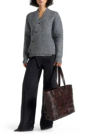 Manière De Voir Dani Asymmetric Brushed Wool Knit Cardigan