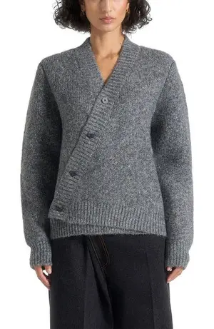 Manière De Voir Dani Asymmetric Brushed Wool Knit Cardigan