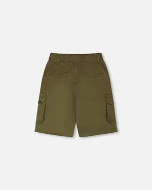 DEUX PAR DEUX Stretch Twill Bermuda Shorts With Cargo Pockets - Dark Khaki Green