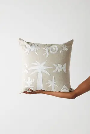 KANJU INTERIORS Keiskamma Natural & Silk Embroidered Throw Pillowcover Only - White Linen