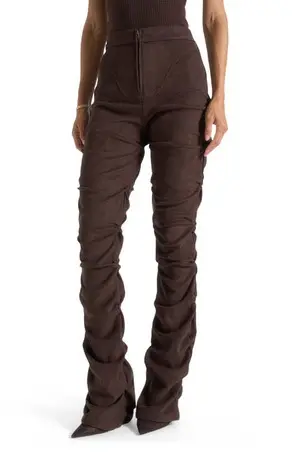 Manière De Voir Tacked Suede Flared Trousers - Brown