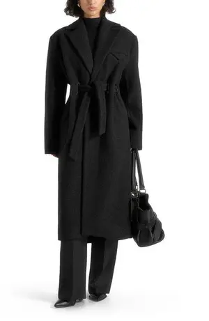 Manière De Voir Wool Longline Belted Coat - Black