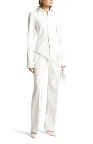 Manière De Voir Pinstripe Twin Pleat Tailored Trousers - White