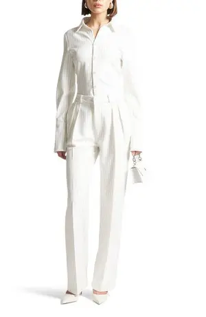 Manière De Voir Pinstripe Twin Pleat Tailored Trousers - White