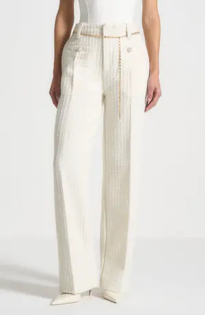 Manière De Voir Nathalie Tweed Trousers With Belt - Cream
