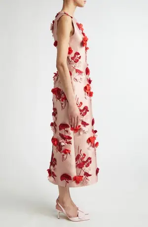 Erdem 3d Floral Appliqué Mikado Gown - Blush