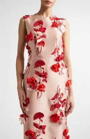 Erdem 3d Floral Appliqué Mikado Gown - Blush