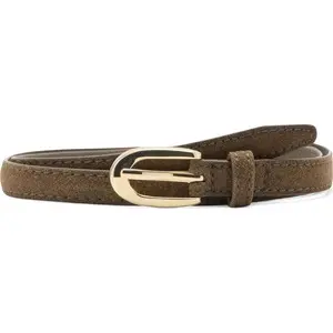 Mango Thin Suede Belt - Khaki Green
