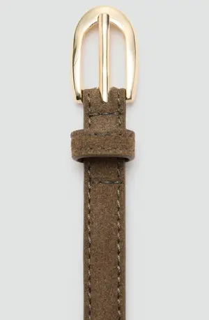 Mango Thin Suede Belt - Khaki Green