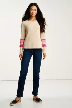 Lisa Todd Cotton Sweater With Striped Sleeves - Almond