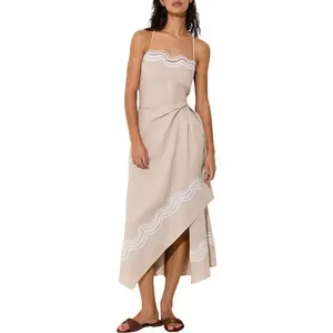REISS Arla Embroidered Linen Cover-up Dress - Neutral