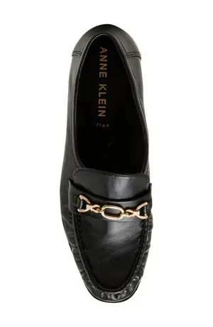 Anne Klein Loafer With Bit Hardware - Black Smooth