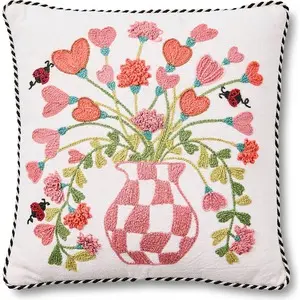 MACKENZIE-CHILDS Check Hearts Bouquet Accent Pillow - Pink
