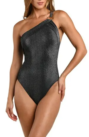 L'Agence Karmin Metallic One-shoulder One-piece Swimsuit - Black